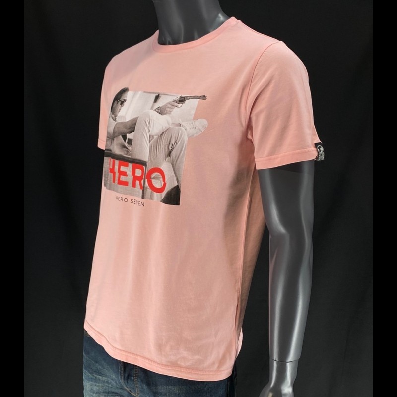 Steve McQueen T-shirt Gun Pastel Pink Hero Seven - men