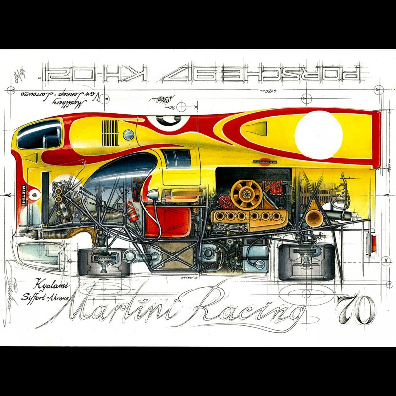 Porsche 917 Martini Racing Kyalami 1970 n° 2 original drawing by ...