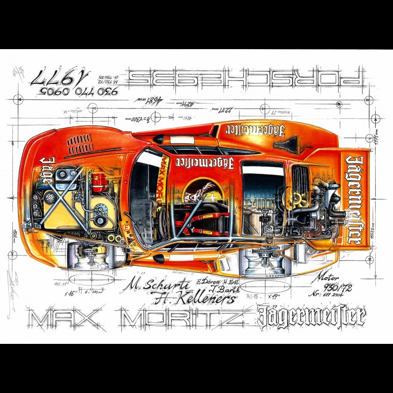 Porsche 935 Jagermeister 1977﻿ original drawing by Sébastien Sauvadet