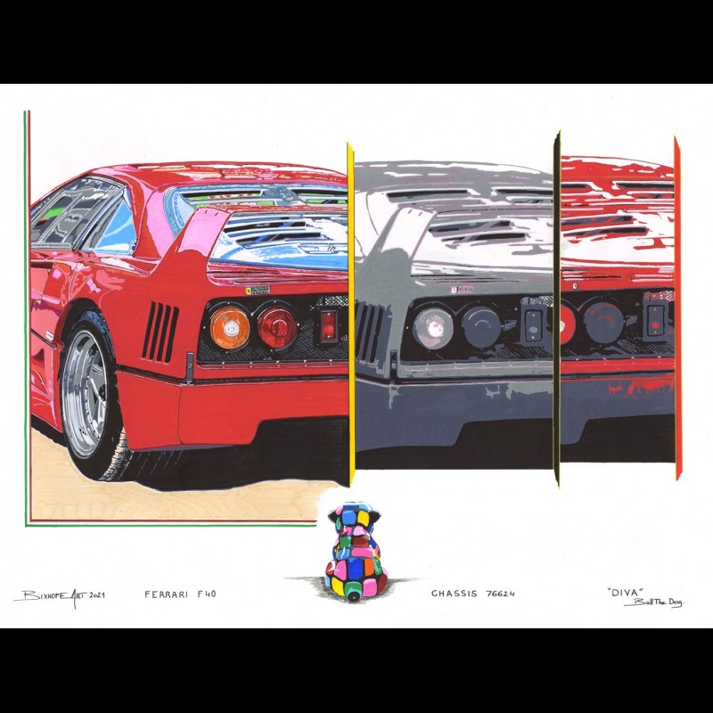 Ferrari F40 "Diva" Bull the Dog Reproduction of an original painting by ...