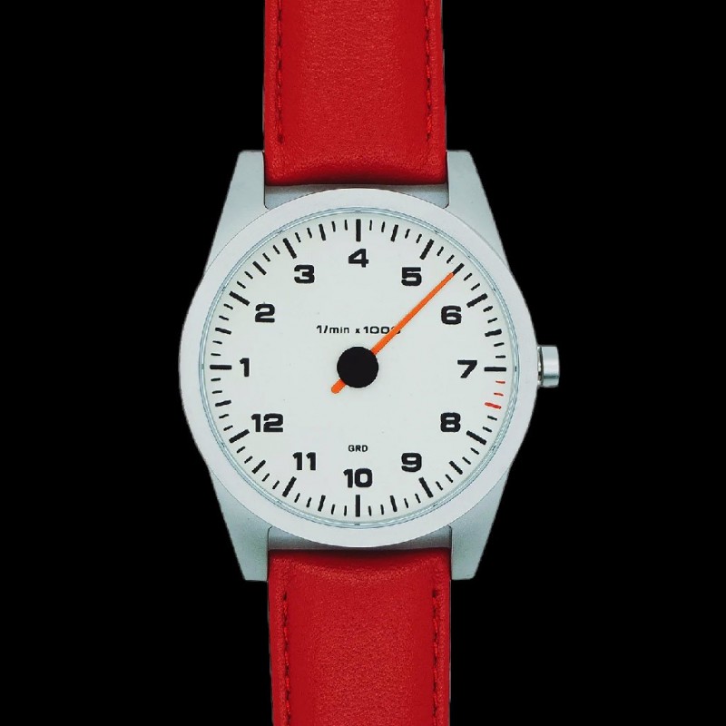 Tachometer watch Porsche 993 Outlaw single-hand 6800 rpm White / Red Strap