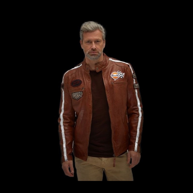 Gulf Leather Jacket Racing Dakota Team Classic driver Cognac - men