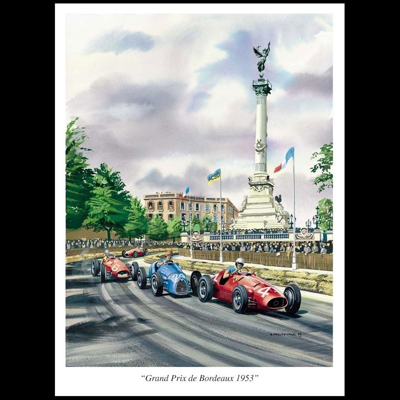 Poster Grand Prix de Bordeaux 1953 Ascari Fangio original drawing by ...