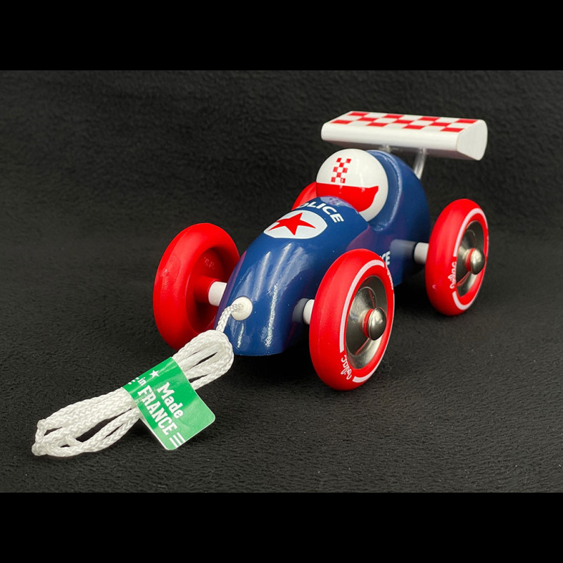 Vintage Wooden Race Car Police Pull Car 2301S