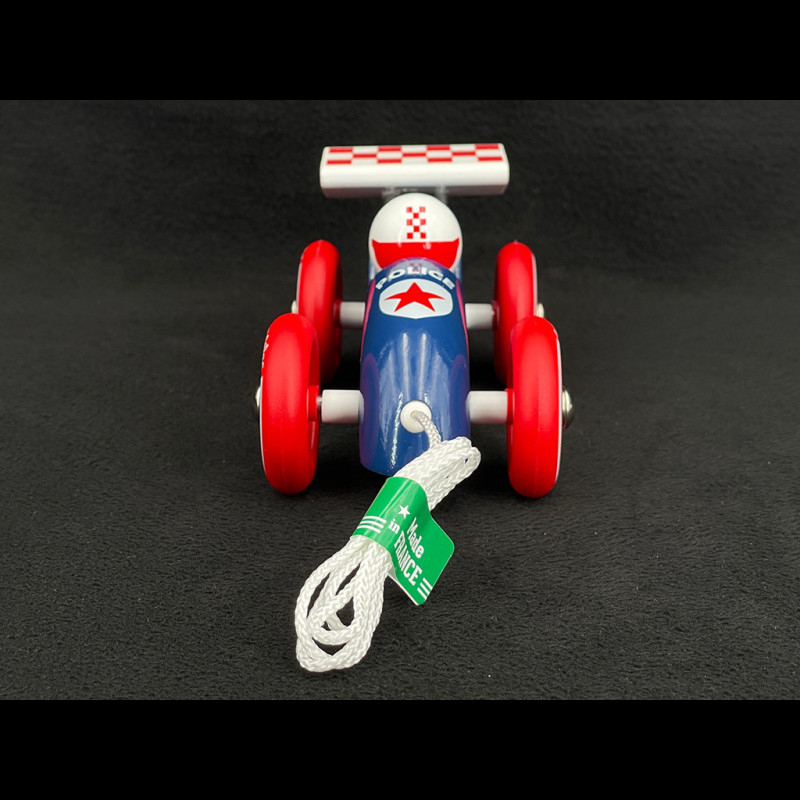 Vintage Wooden Race Car Police Pull Car 2301S