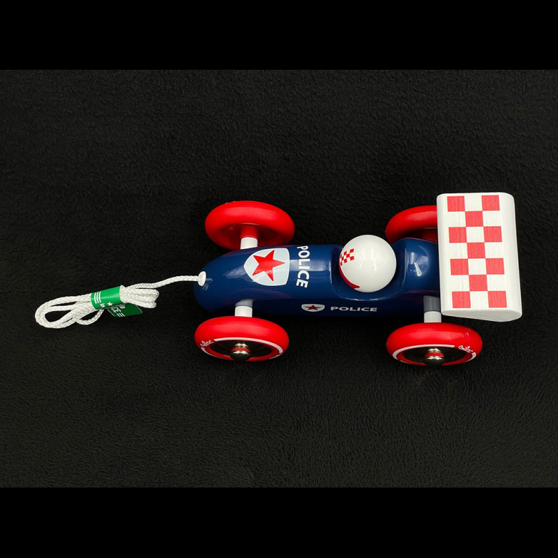 Vintage Wooden Race Car Police Pull Car 2301S