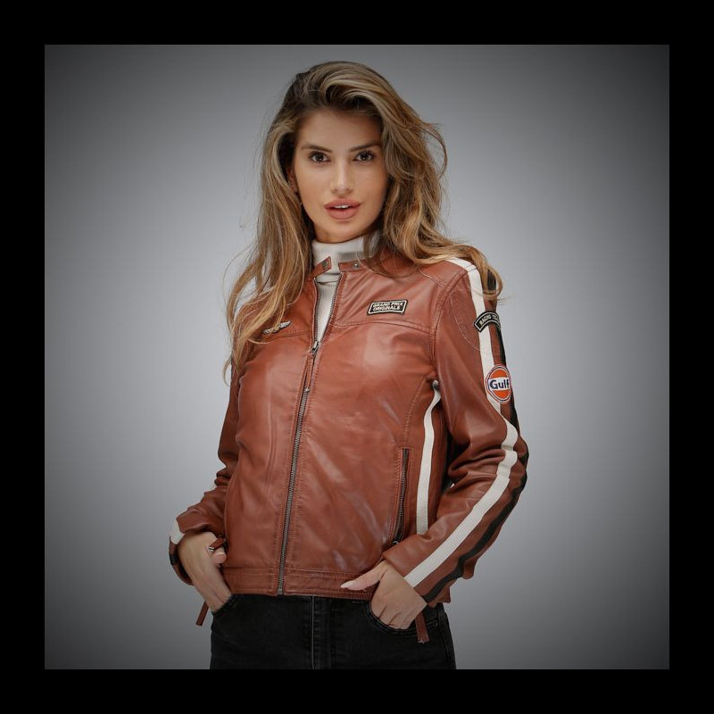 Gulf Leather Jacket Racing Classic Driver Cognac - Women
