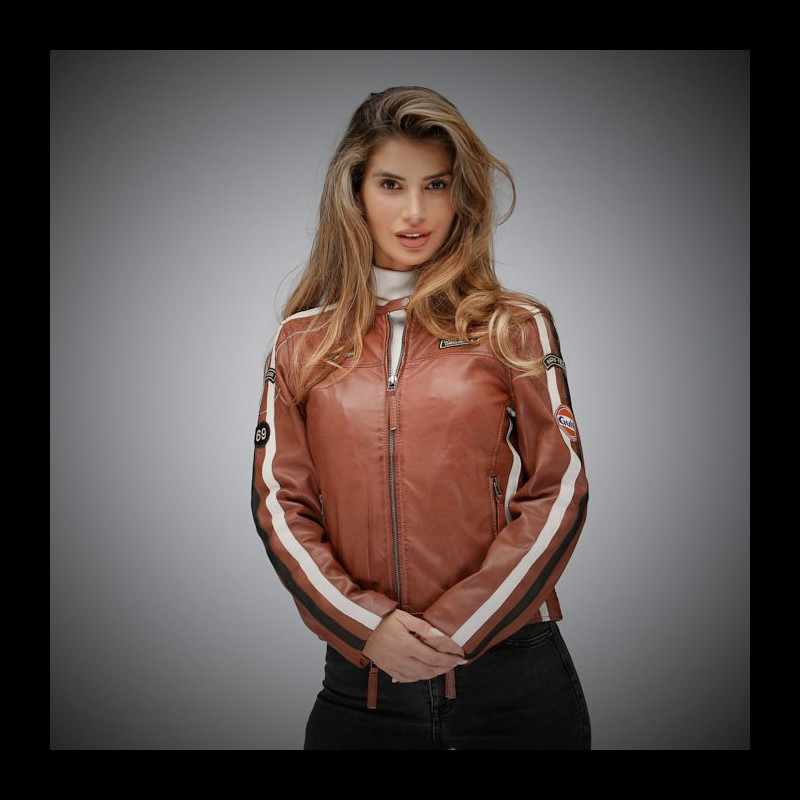 Gulf Leather Jacket Racing Classic Driver Cognac - Women