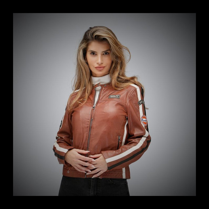 Gulf Leather Jacket Racing Classic Driver Cognac - Women