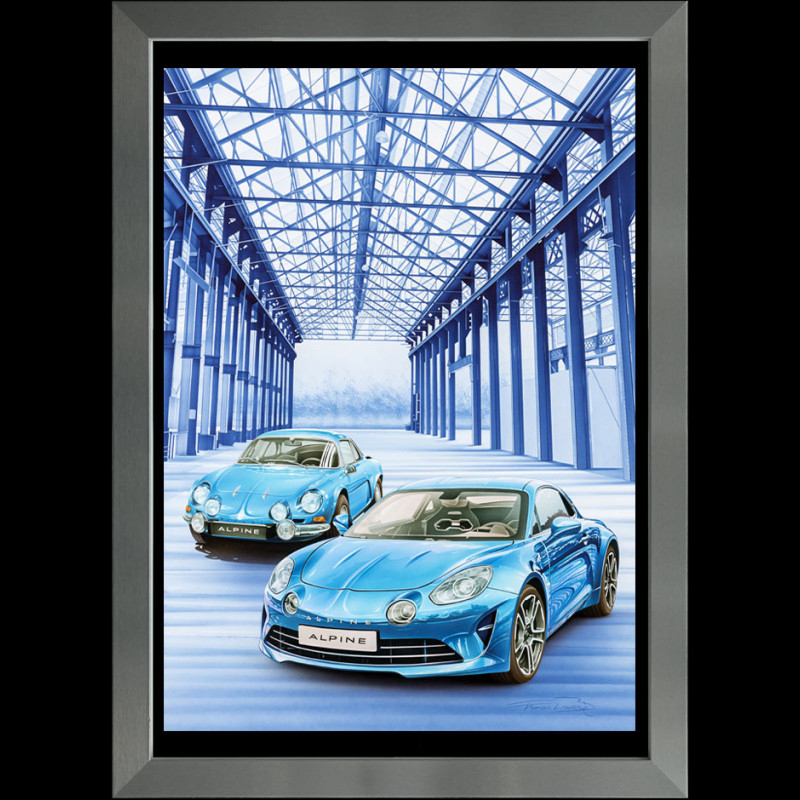 Alpine Poster A110 Blue Garage Aluminium frame François Bruère - VA146