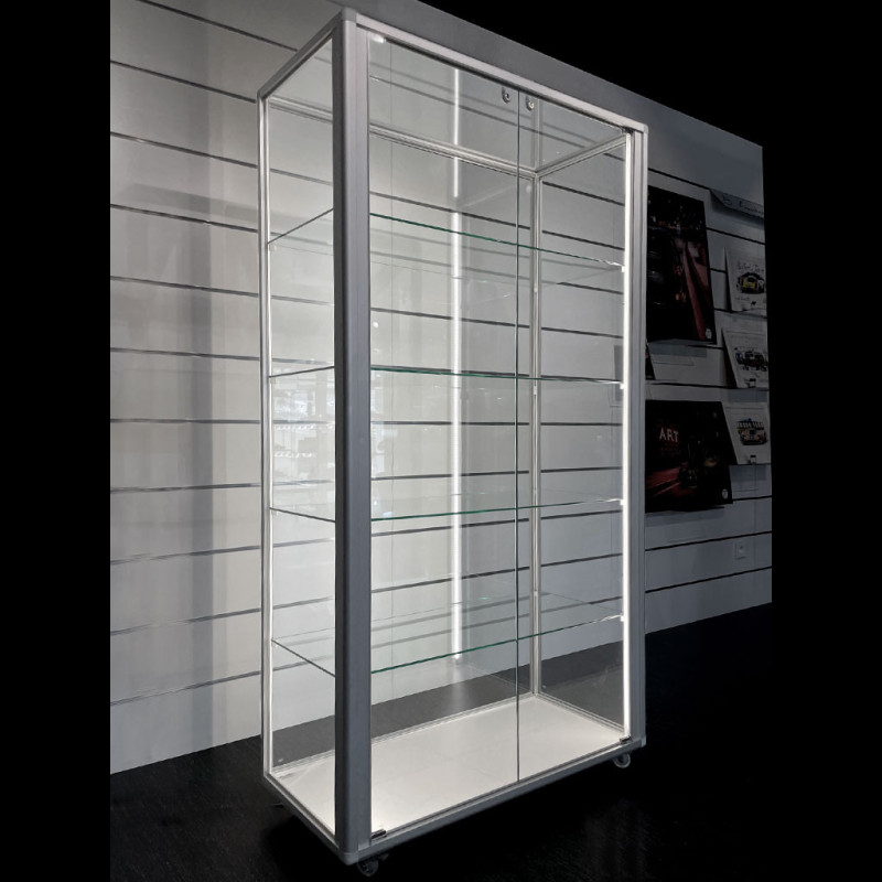 Large Glass/Aluminum Showcase with LED lighting for Porsche 1/18 and 1/ ...