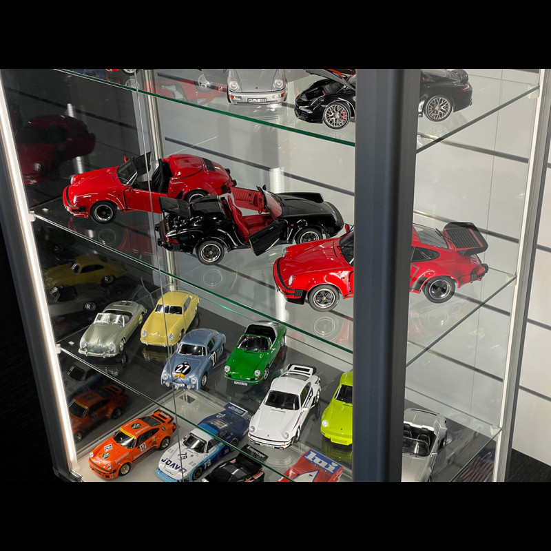 Large Glass/Aluminum Showcase with LED lighting for Porsche 1/18 and 1/ ...