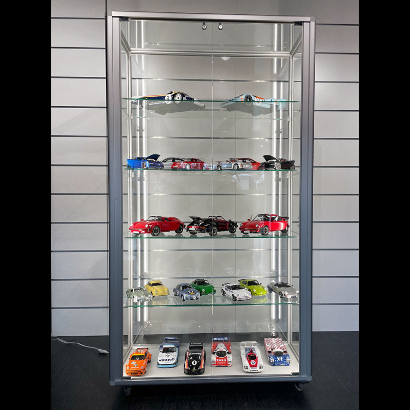 Large Glass/Aluminum Showcase with LED lighting for Porsche 1/18 and 1/ ...