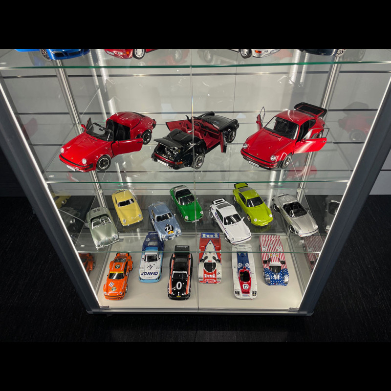 Large Glass/Aluminum Showcase with LED lighting for Porsche 1/18 and 1/ ...