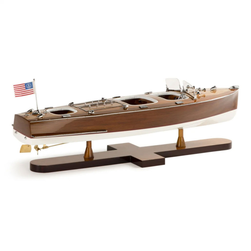Triple Cockpit Boat Model inspired by "Chris Craft" 64 cm 1/12 Wood