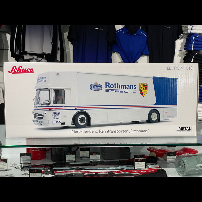 Mercedes-Benz O317 Transporter Truck Porsche Rothmans 1984 White 1/18 Schuco 450032800