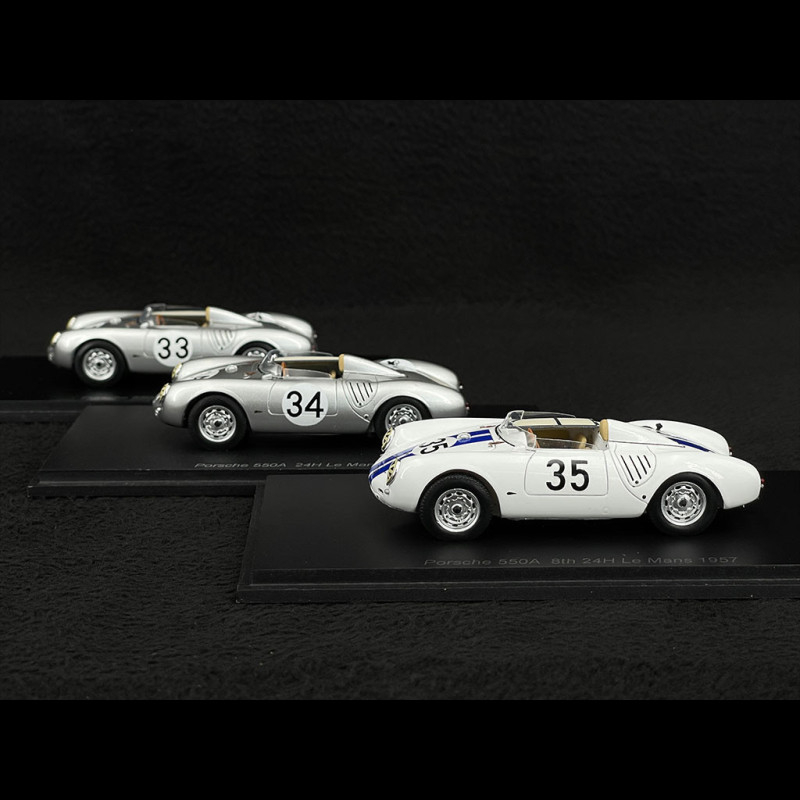 Set of 3 Porsche 550 A n° 35 & n° 34 & n° 33 24h Le Mans 1957 1/43 Spark