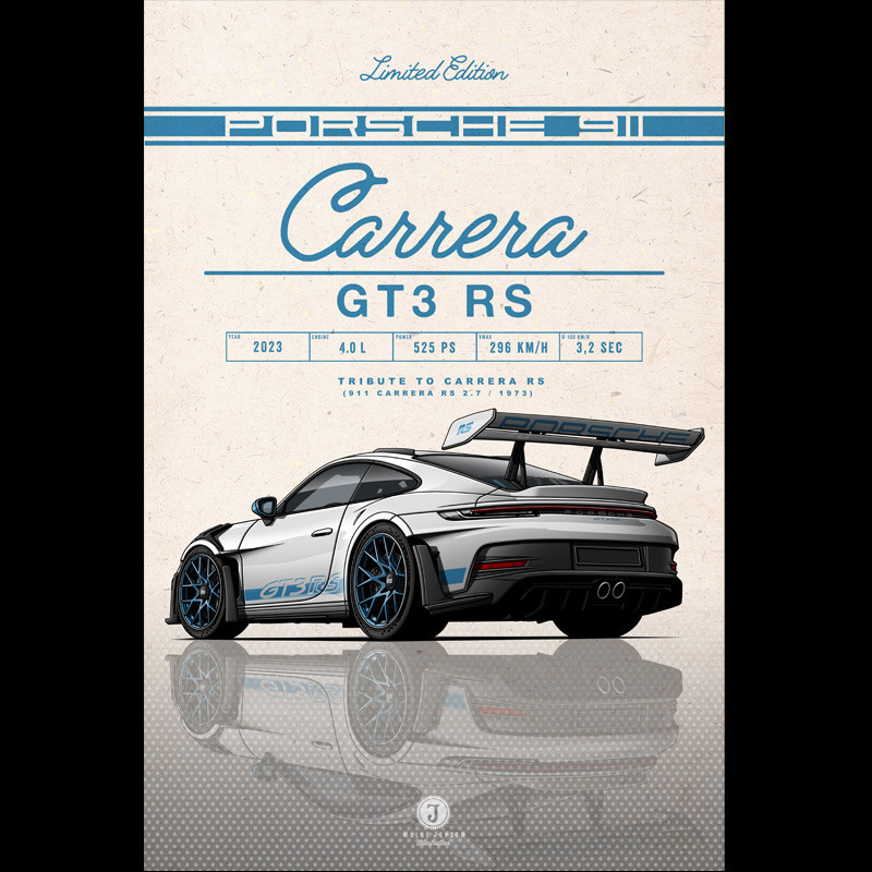 Affiche Porsche 911 GT3 RS Type 992 2023 Gris Glacé / Bandes Bleu ...