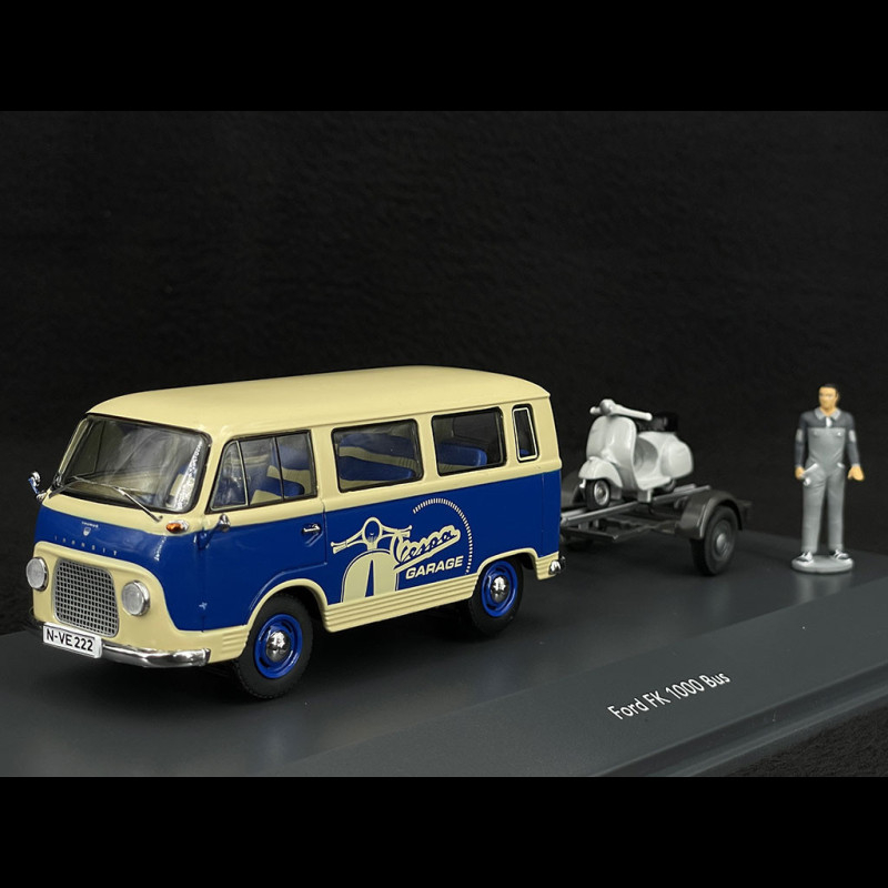 Ford FK1000 Bus + Vespa 1958 Bleu / Blanc Crème 1/43 Schuco 450320000