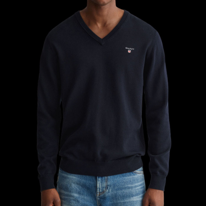 Gant Jumper in Cotton V-neck Black 88162