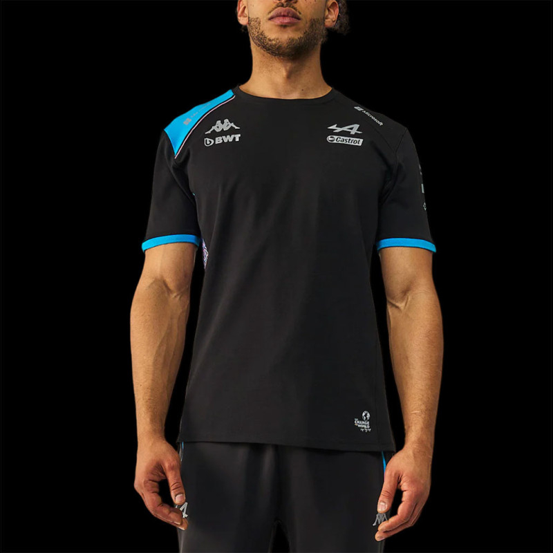 Alpine T-shirt F1 Team Ocon Gasly Kappa Black / Blue Cotton 321F34W-A12 ...