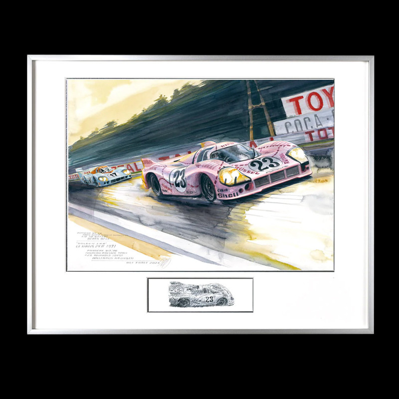 Porsche 917 / 20 n° 23 Pink Pig 24h Le Mans 1971 40 x 50 cm Silver wood ...