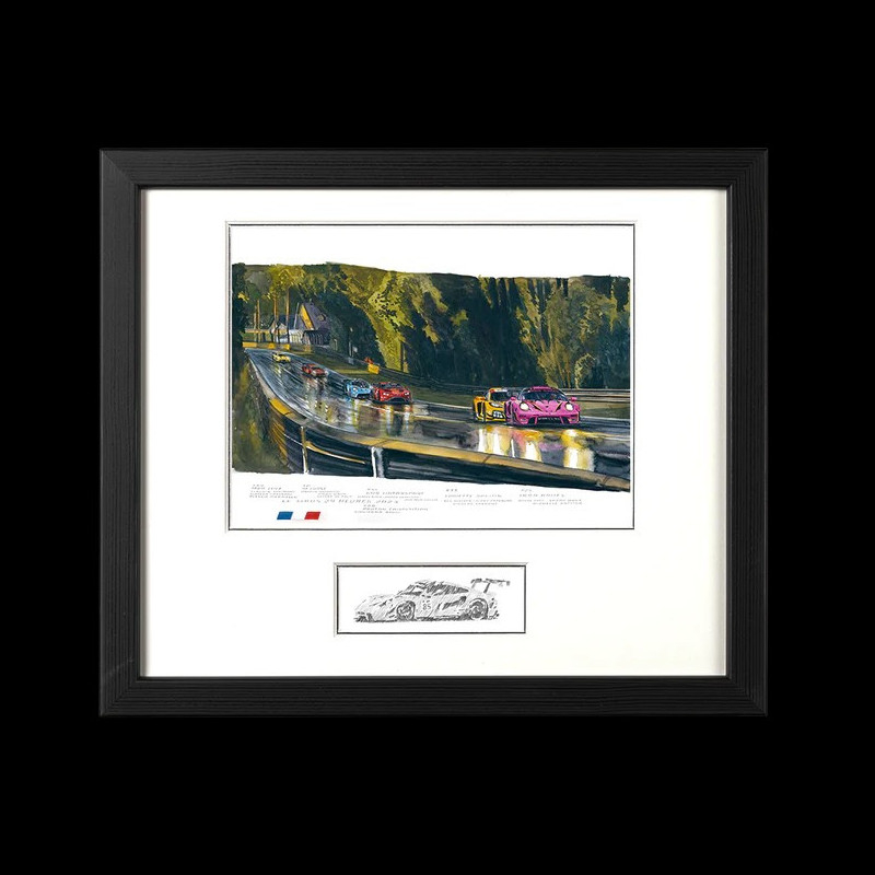 Porsche 911 RSR Type 991 n° 85 Iron Dames 24h Le Mans 2023 25 x 30 cm Black wood frame Limited ...