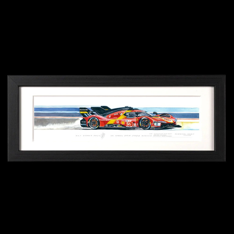Ferrari 499P n°51 Winner 24h Le Mans 2023 20 x 50 cm Black wood frame Limited edition Uli Ehret ...