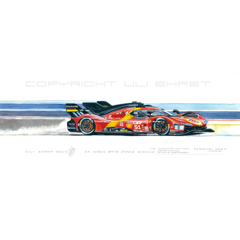 Ferrari 499P n°51 Winner 24h Le Mans 2023 20 x 50 cm Black wood frame ...
