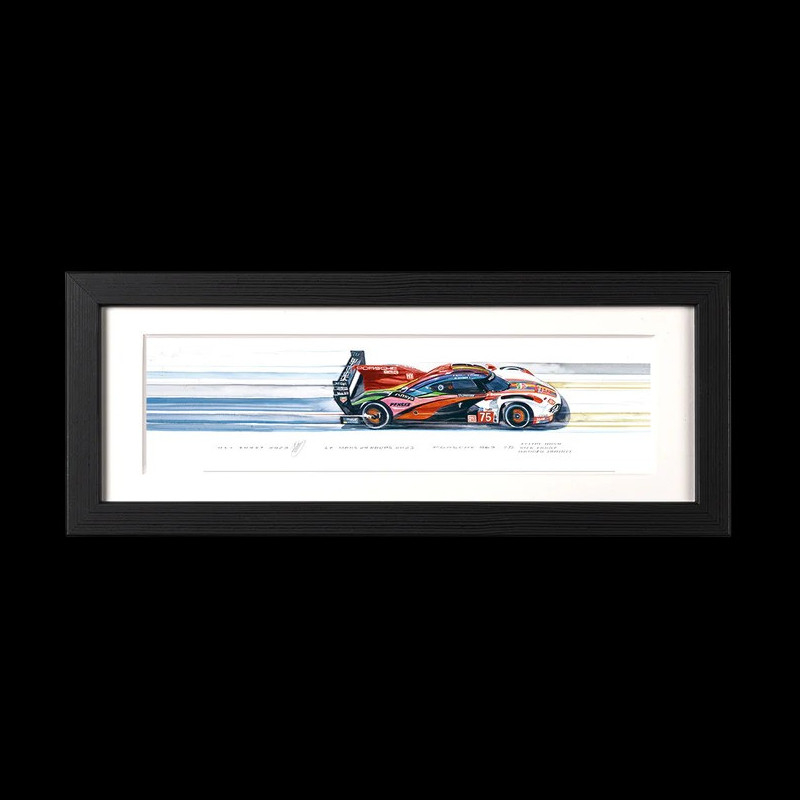 Porsche 963 n°75 24h Le Mans 2023 20 x 50 cm Black wood frame Limited edition Uli Ehret - 1112E