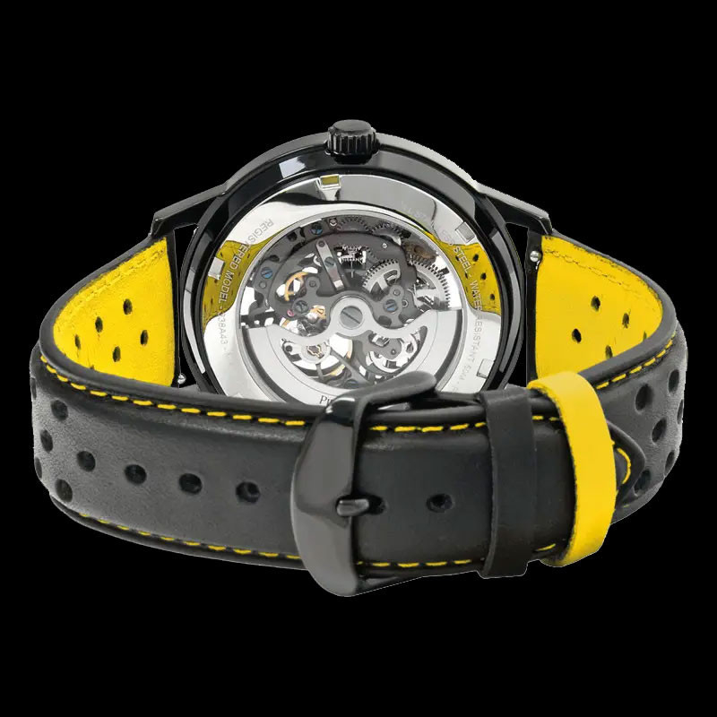 Paddock Automatic Watch Black / Yellow Leather or Metal bracelet Made ...