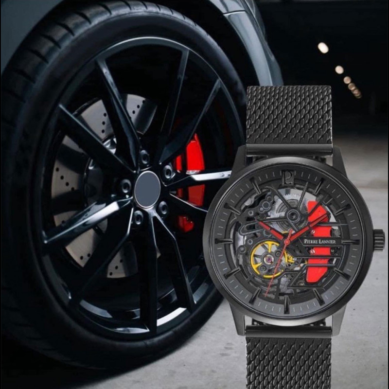 Paddock Automatic Watch Black / Red Leather or Metal bracelet Made in ...