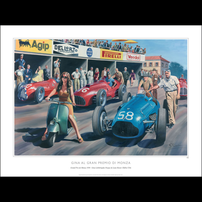 Poster "Gina al Gran Premio di Monza" 1950 Original Zeichnung von ...