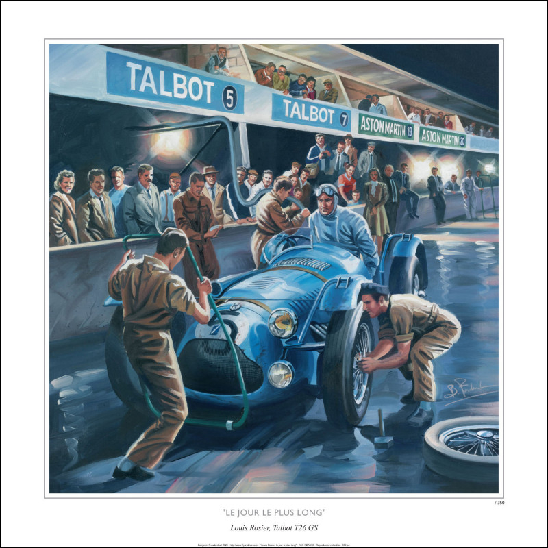 Poster Talbot-Lago T26 Louis Rosier 24h Le Mans 1950 Original Zeichnung von Benjamin Freudenthal