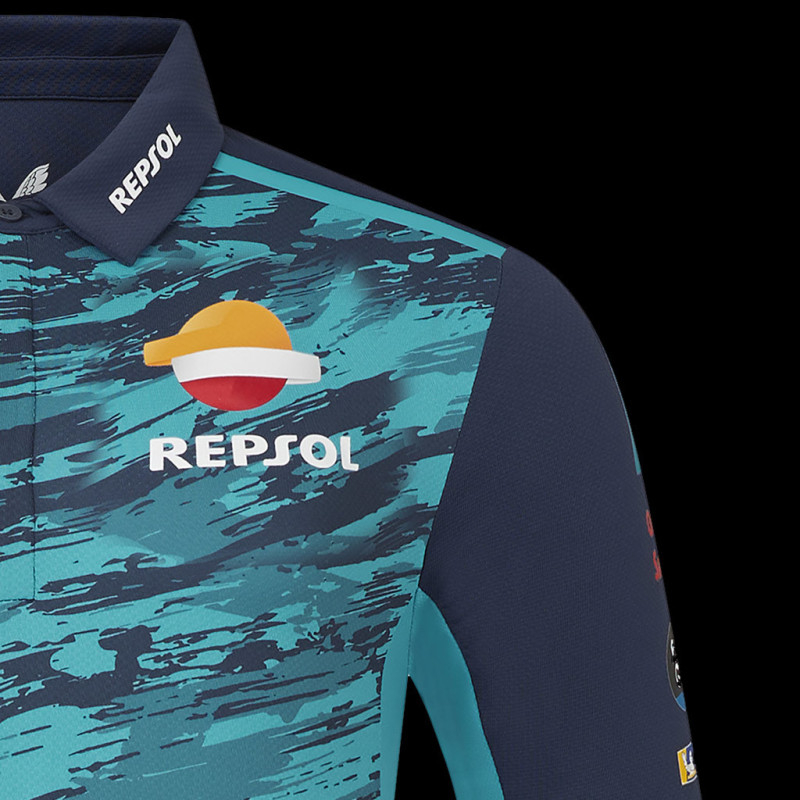 Polo Honda Repsol HRC Moto GP Renewable fuel Bleu Iris noir / Turquoise ...