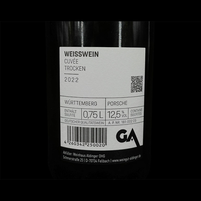 Bottle of wine Porsche 75 Jahre 2022 Cuvée Weiss White Porsche Museum ...