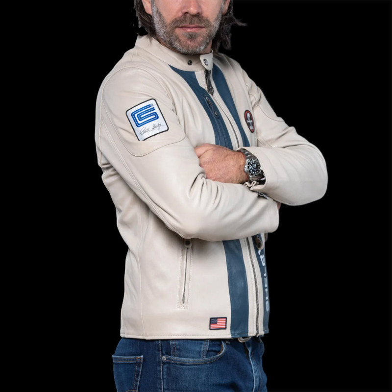 Carroll Shelby Jacket Cobra 98 Racing Leather Beige ecru 27424-2001 - men