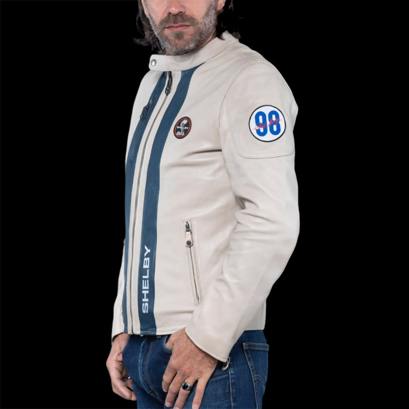 Carroll Shelby Jacket Cobra 98 Racing Leather Beige ecru 27424-2001 - men