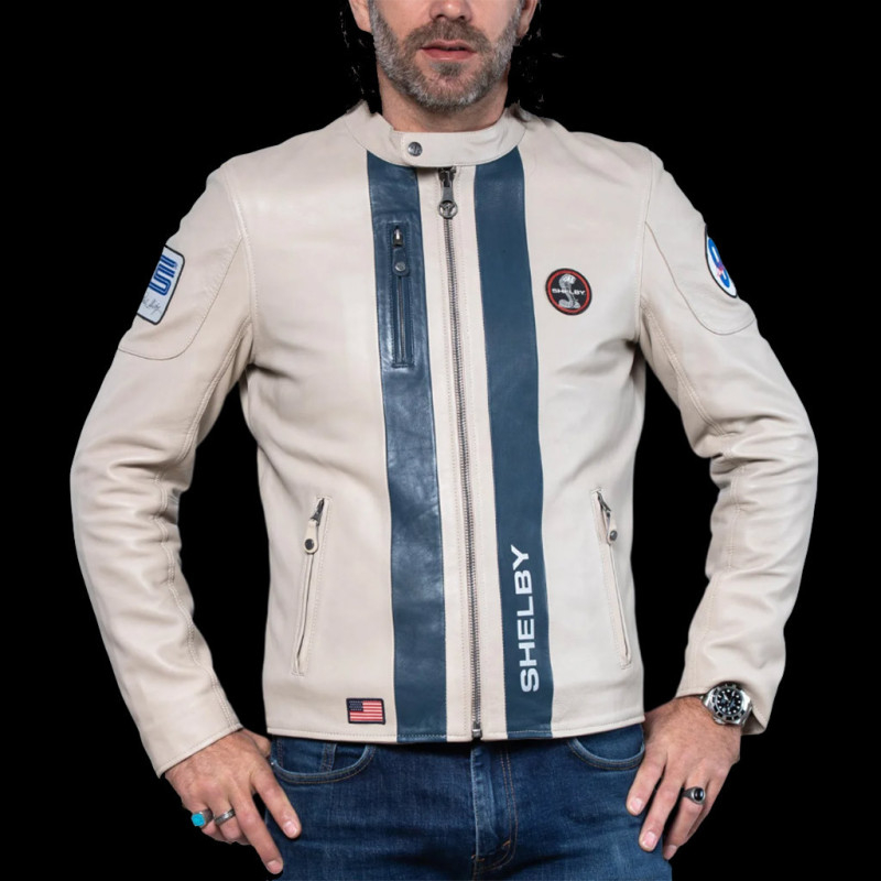 Carroll Shelby Jacket Cobra 98 Racing Leather Beige ecru 27424-2001 - men
