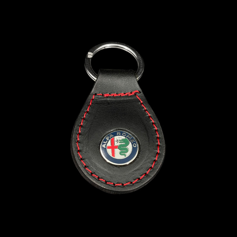 Alfa Romeo Keyring Black Leather Red Stitching