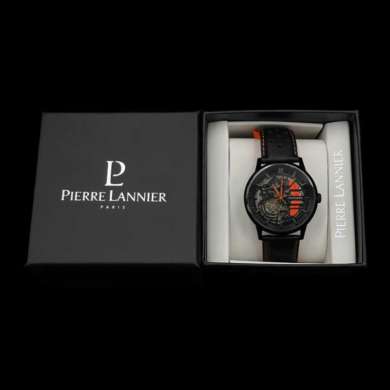 Paddock Automatic Watch Black / Racing Orange Leather bracelet Made in ...