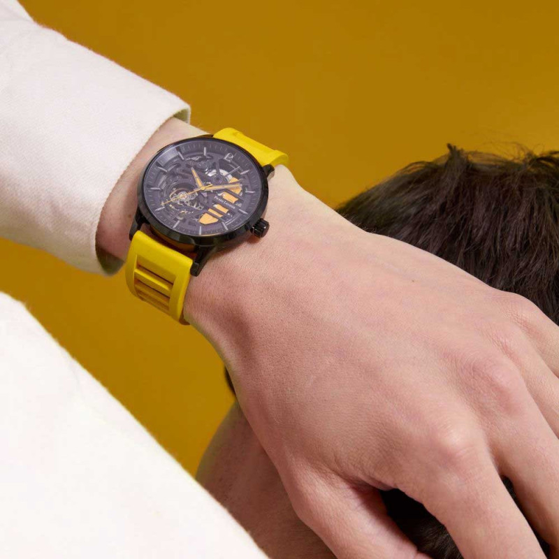 Paddock Automatic Watch Yellow Silicone bracelet Made in France Pierre ...