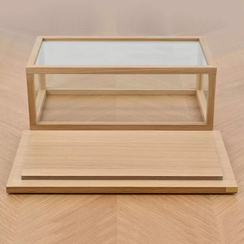1/12 display case glass and oak for miniatures Premium oak base
