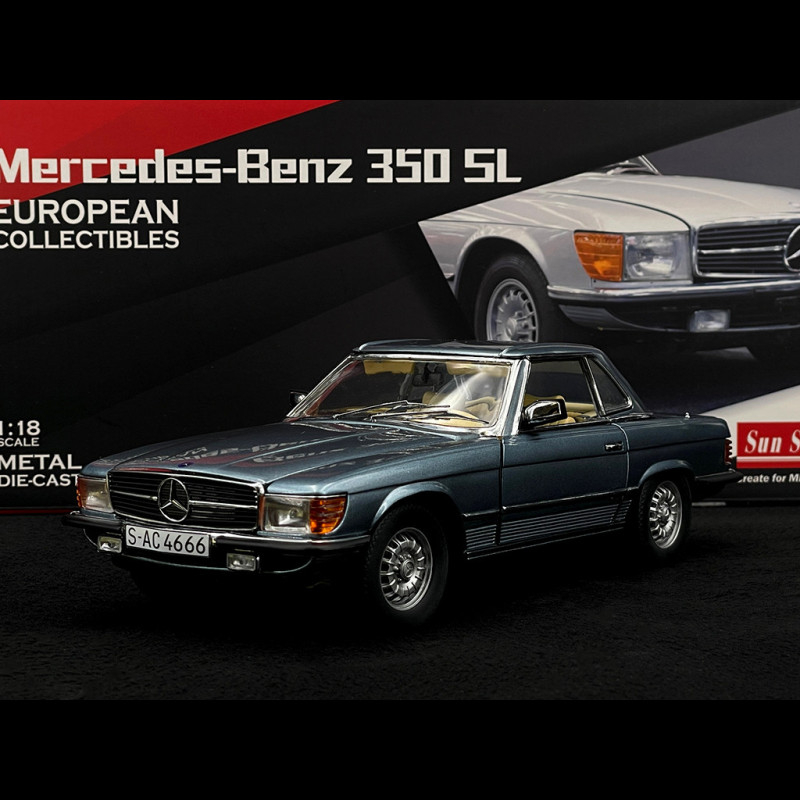 Mercedes-Benz 350 SL R107 Hardtop 1977 Light Blue Metallic 1/18 Sunstar ...