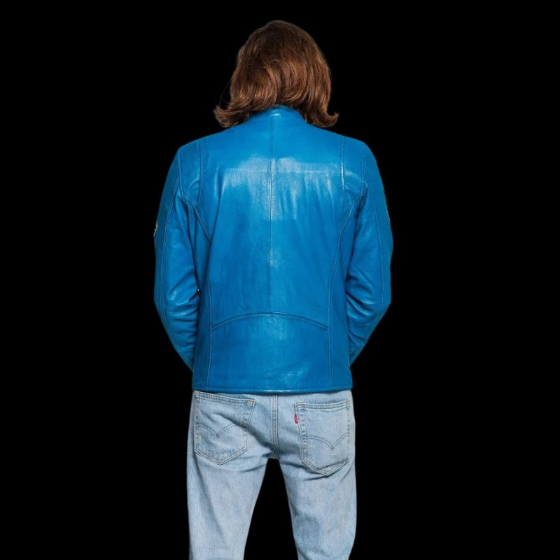 Leather jacket Jean-Pierre Jarier F1 Team blue - men