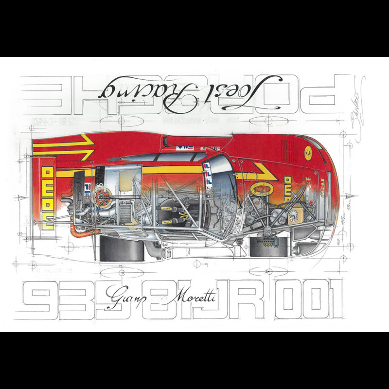 Porsche 935 Moby Dick Momo original drawing by Sébastien Sauvadet