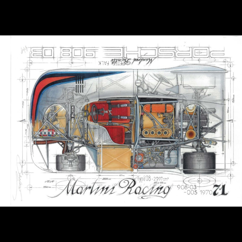 Porsche 908 / 03 Martini original drawing by Sébastien Sauvadet