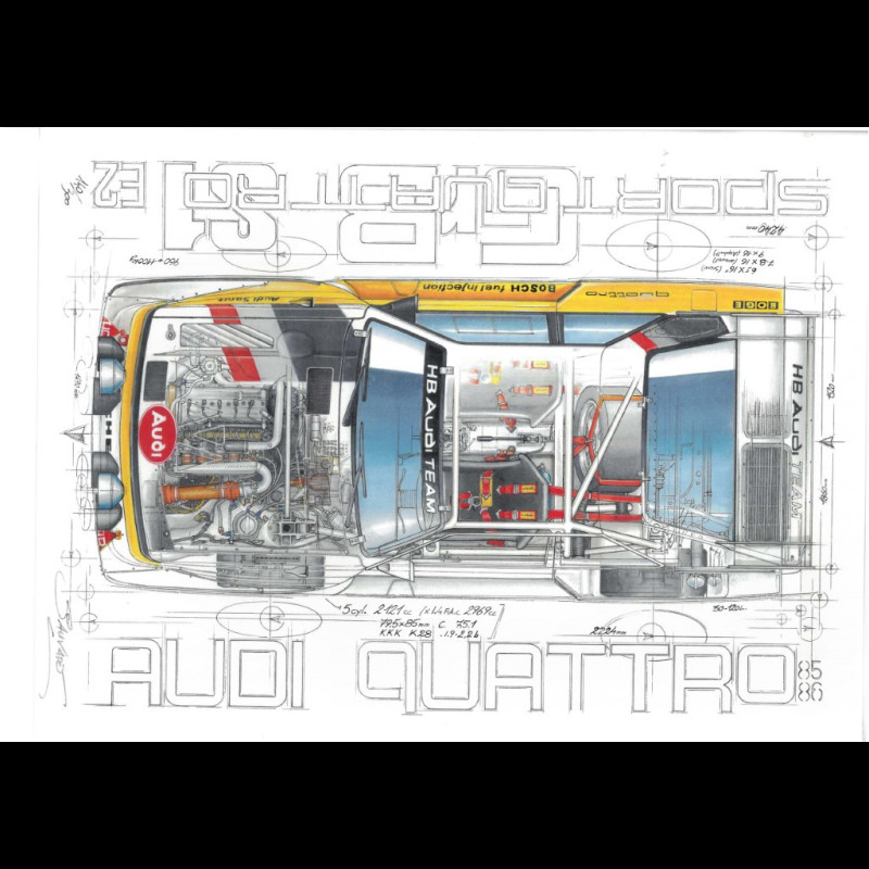 Audi Sport Quattro S1 E2 original drawing by Sébastien Sauvadet