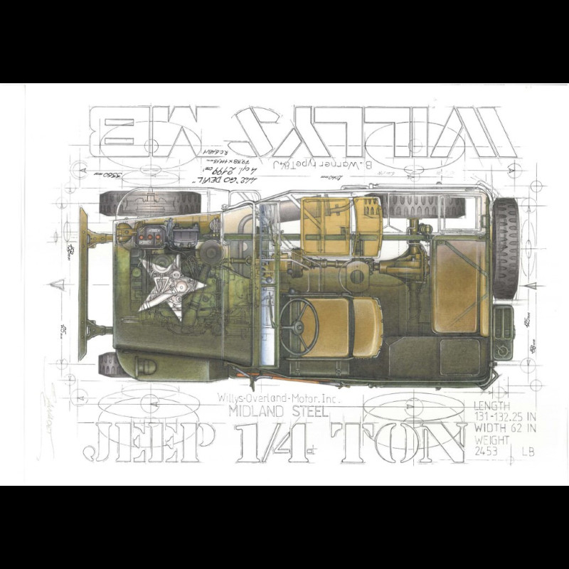 Jeep Willys MB 1941 original drawing by Sébastien Sauvadet
