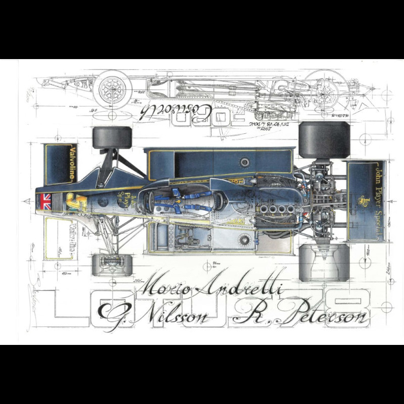 Lotus 78 n° 5 Winner GP France 1977 original drawing by Sébastien Sauvadet